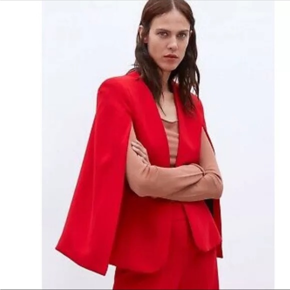 Zara | Jackets & Coats | Zara Cape Blazer Jacket W Slits Bloggers Red ...